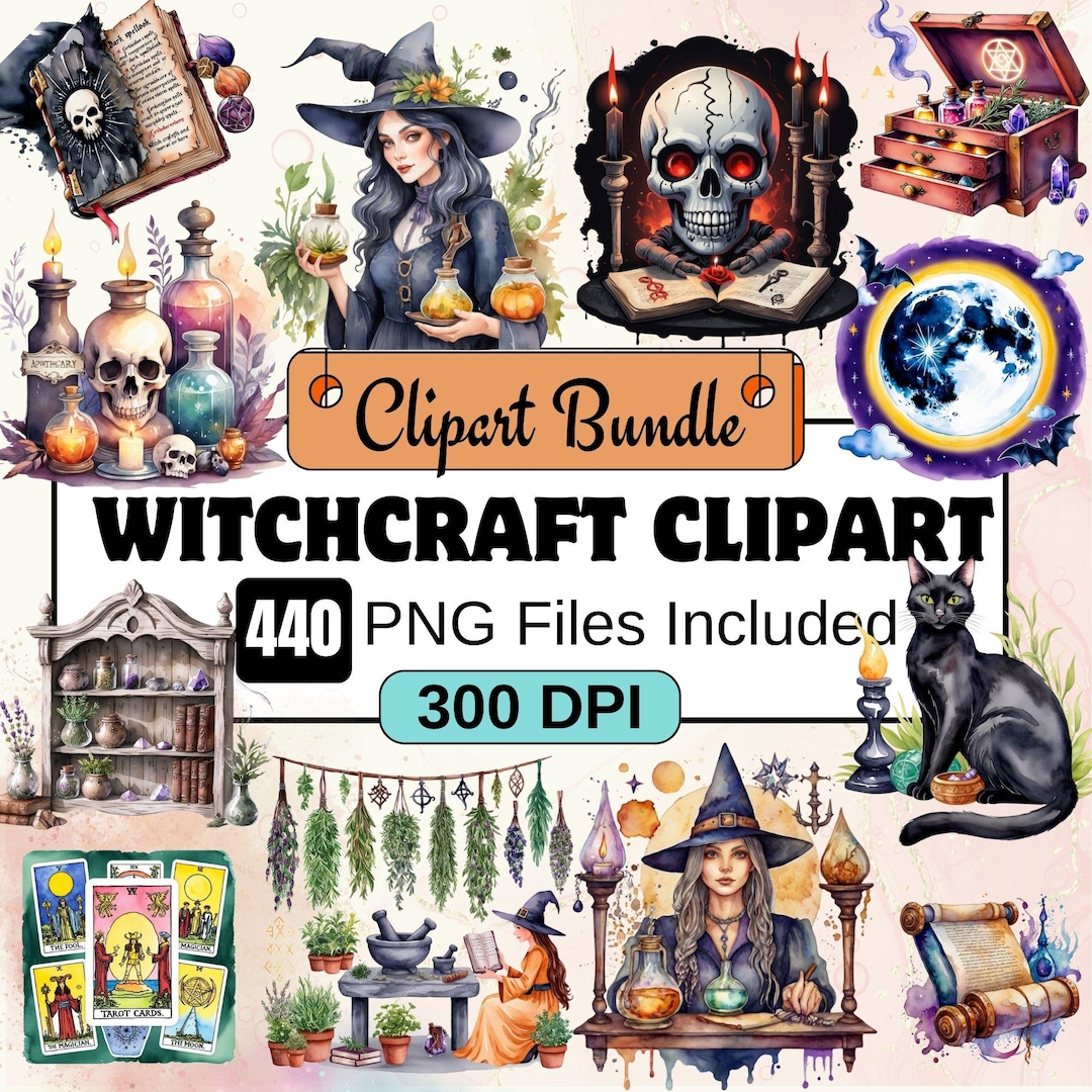 Witchcraft Clipart, Fantasy Clipart PNG Bundle, 125 PNG Witchcraft ...