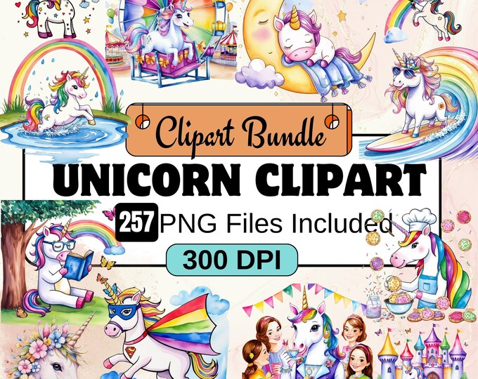 Unicorn With Rainbow PNG Clipart Bundle - 40 High Quality PNG Instant ...
