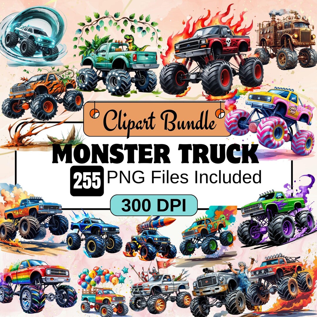 Monster Truck Clipart,watercolor Cartoon Monster Truck Clipart PNG ...