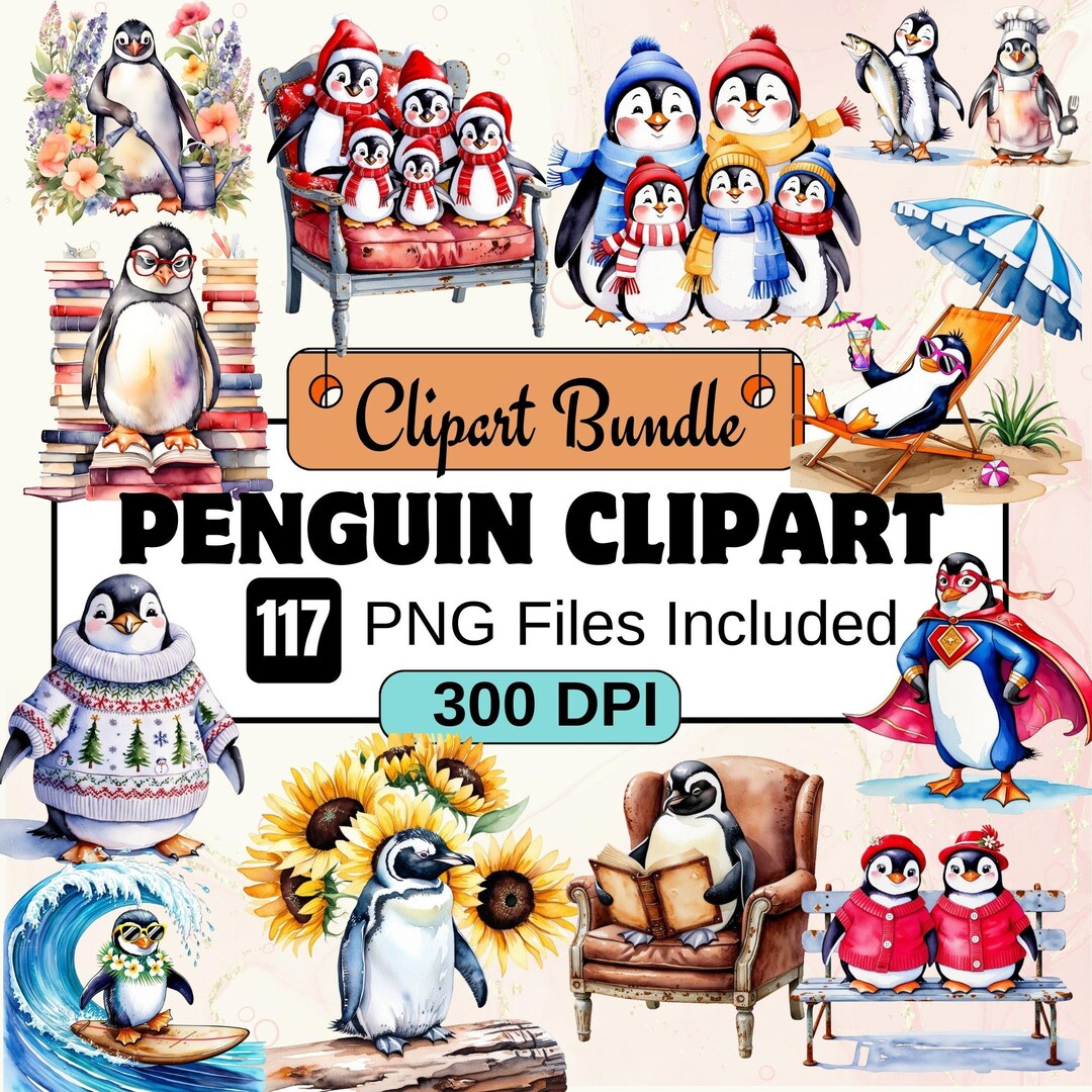 Penguin Clipart, Animal Clipart PNG Bundle, 127 PNG Penguin Clipart ...