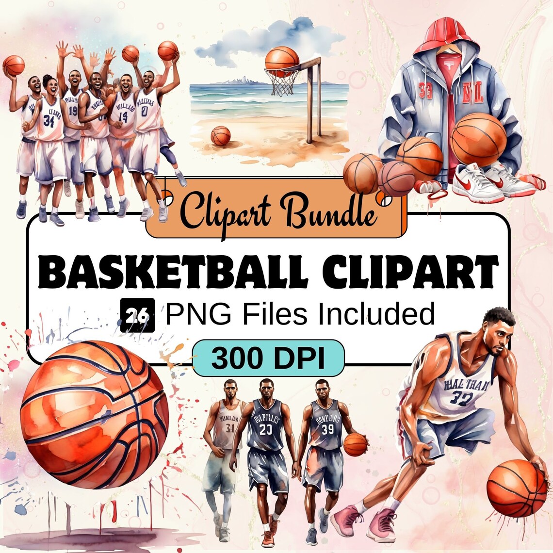 Basketball Clipart, Sports Clipart PNG Bundle, 24 PNG Basketball ...