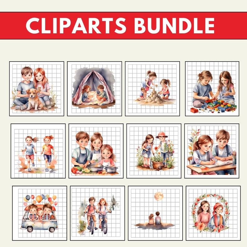 Siblings Clipart, Family Clipart PNG Bundle, 24 PNG Siblings Clipart ...