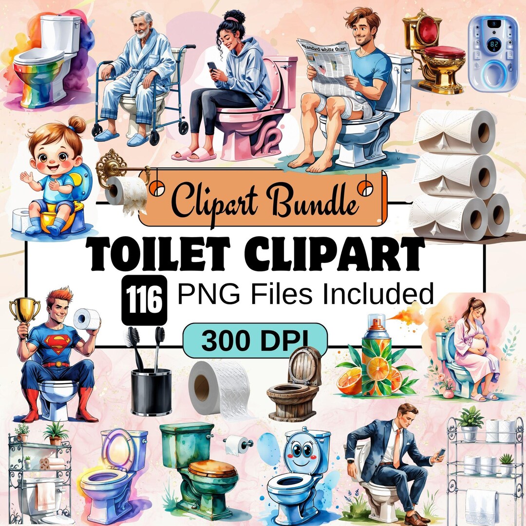 Toilet Clipart,watercolor Bathroom Clipart Png Bundle,restroom Clipart ...