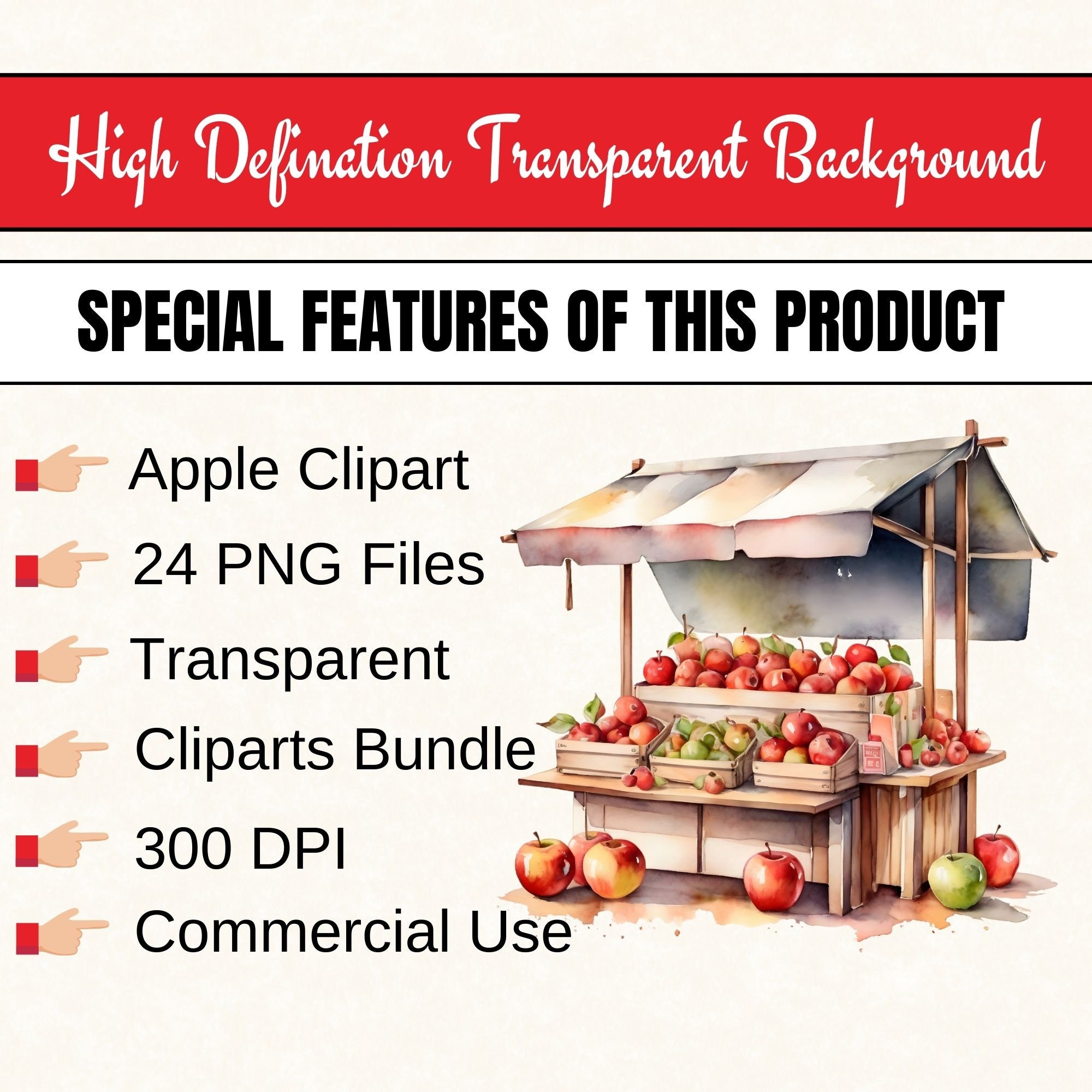 Apple Clipart, Apple Watercolor Clipart Bundle, 24 PNG Apple Clipart ...