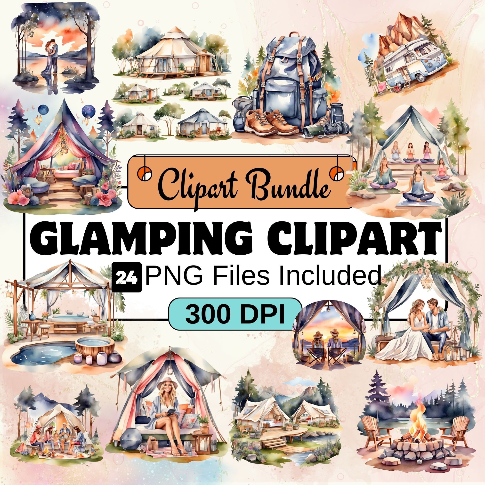 Glamping Clipart, Camping Clipart PNG Bundle, 24 PNG GLAMPING Clipart ...