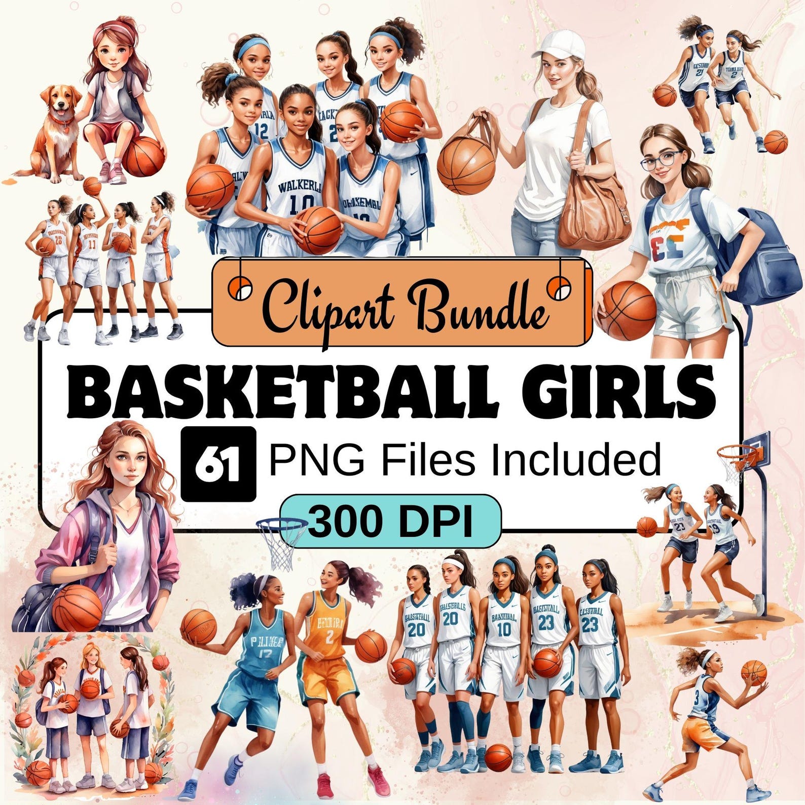 Basketball Girl Clipart, Basketball Clipart Bundle, 61 PNG Basketball ...