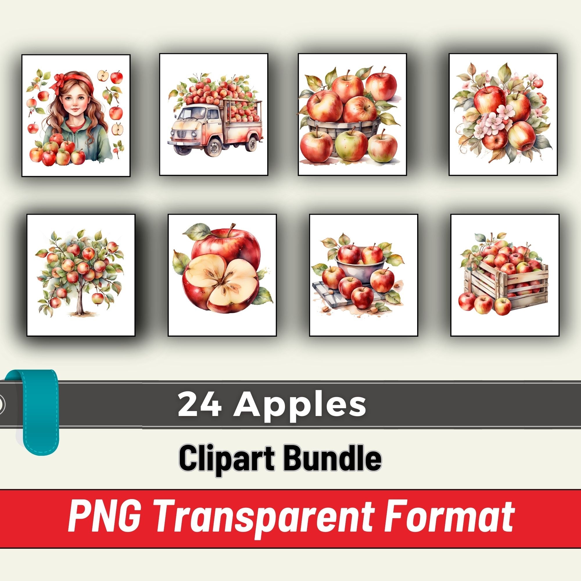 Apple Clipart, Apple Watercolor Clipart Bundle, 24 PNG Apple Clipart ...