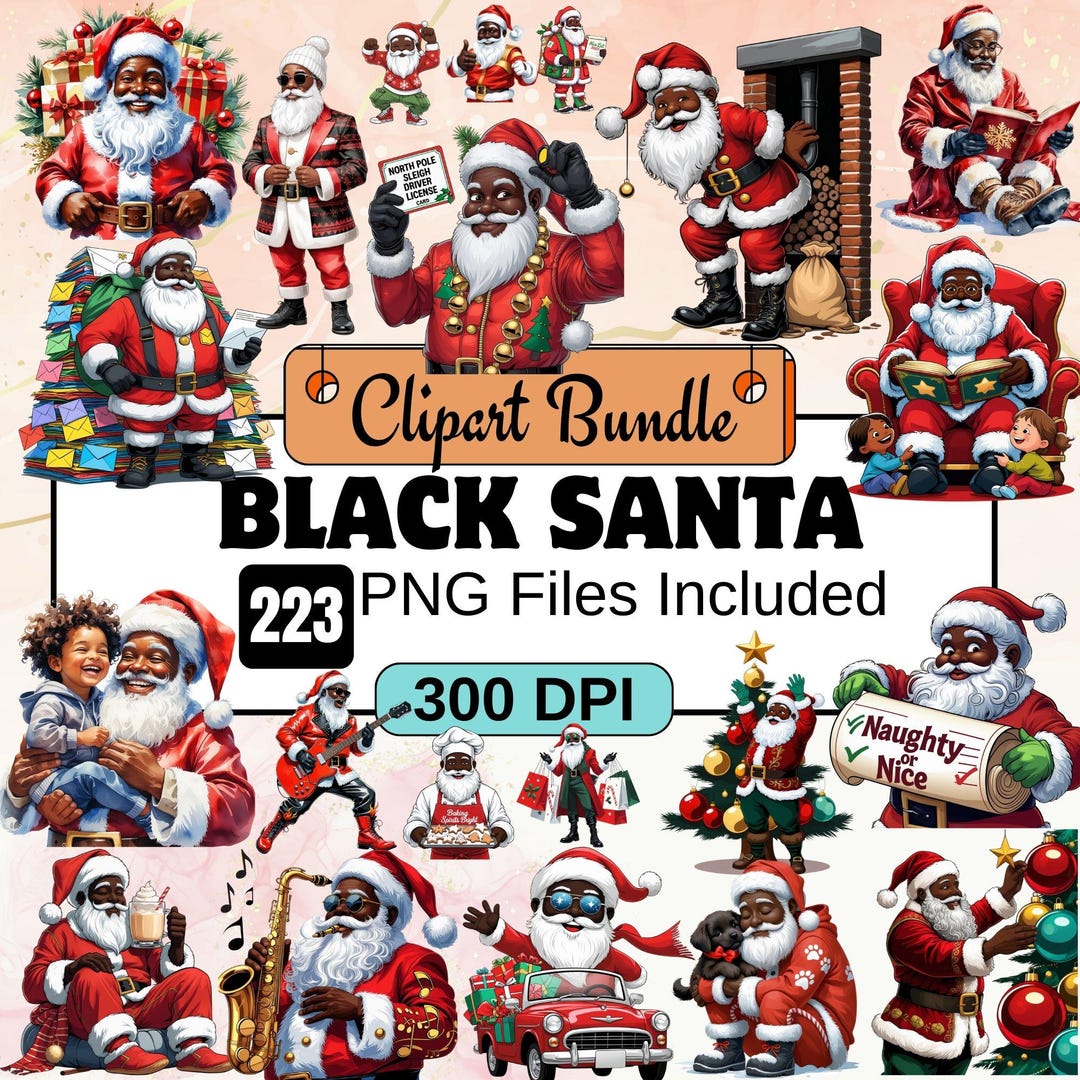223 Black Santa Claus Clipart,christmas Clipart PNG Bundle,black Santa ...