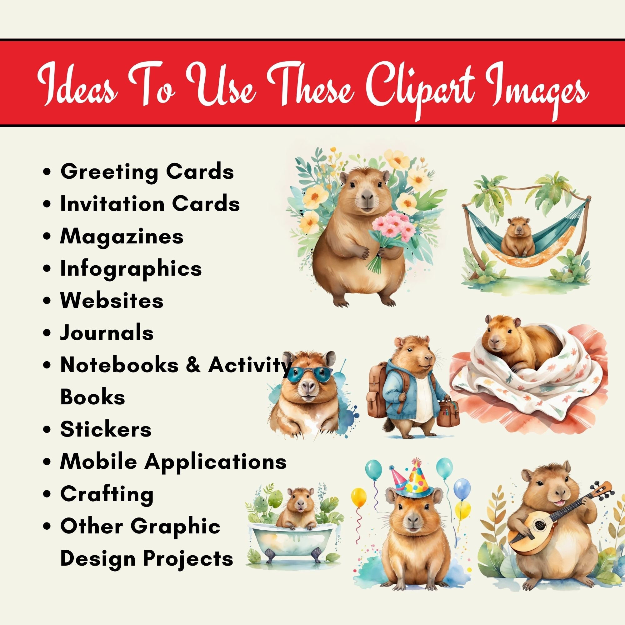 Capybara Clipart, Animal Clipart PNG Bundle, 354 PNG Capybara Clipart ...