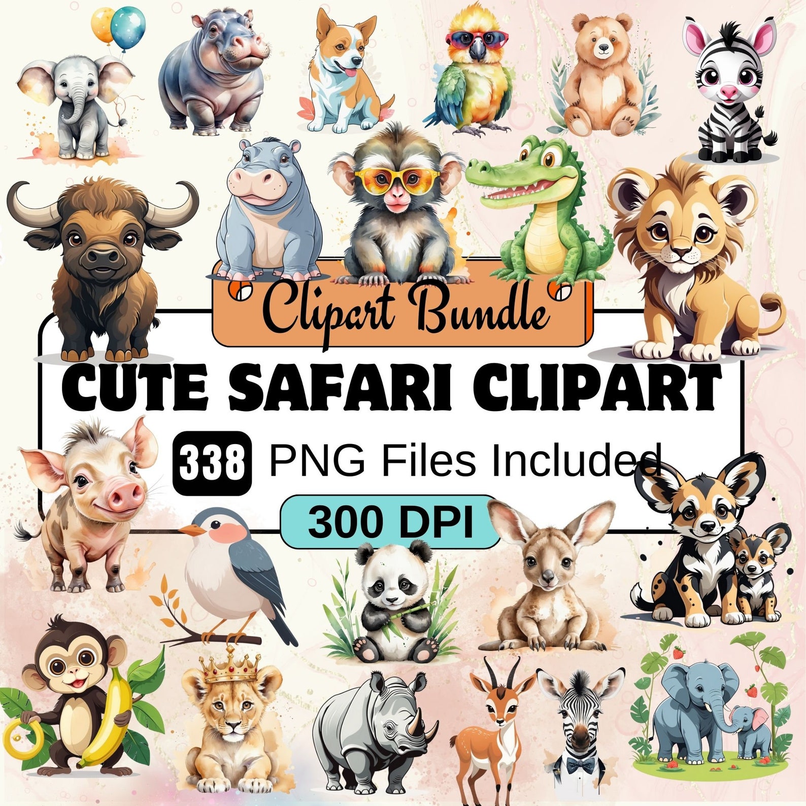 Safari Animal Clipart, Animal Clipart PNG Bundle, 338 PNG Safari Animal ...