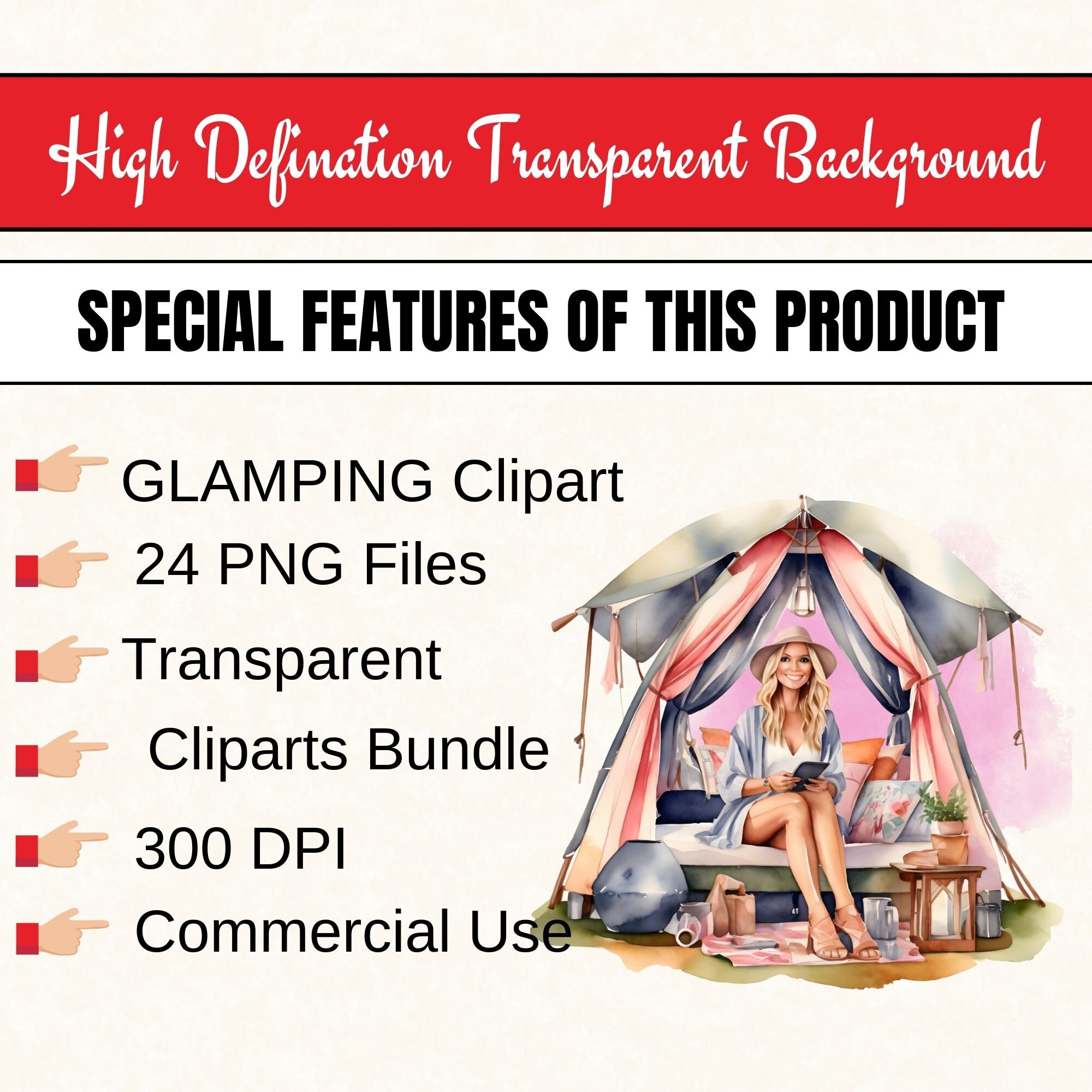 Glamping Clipart, Camping Clipart PNG Bundle, 24 PNG GLAMPING Clipart ...