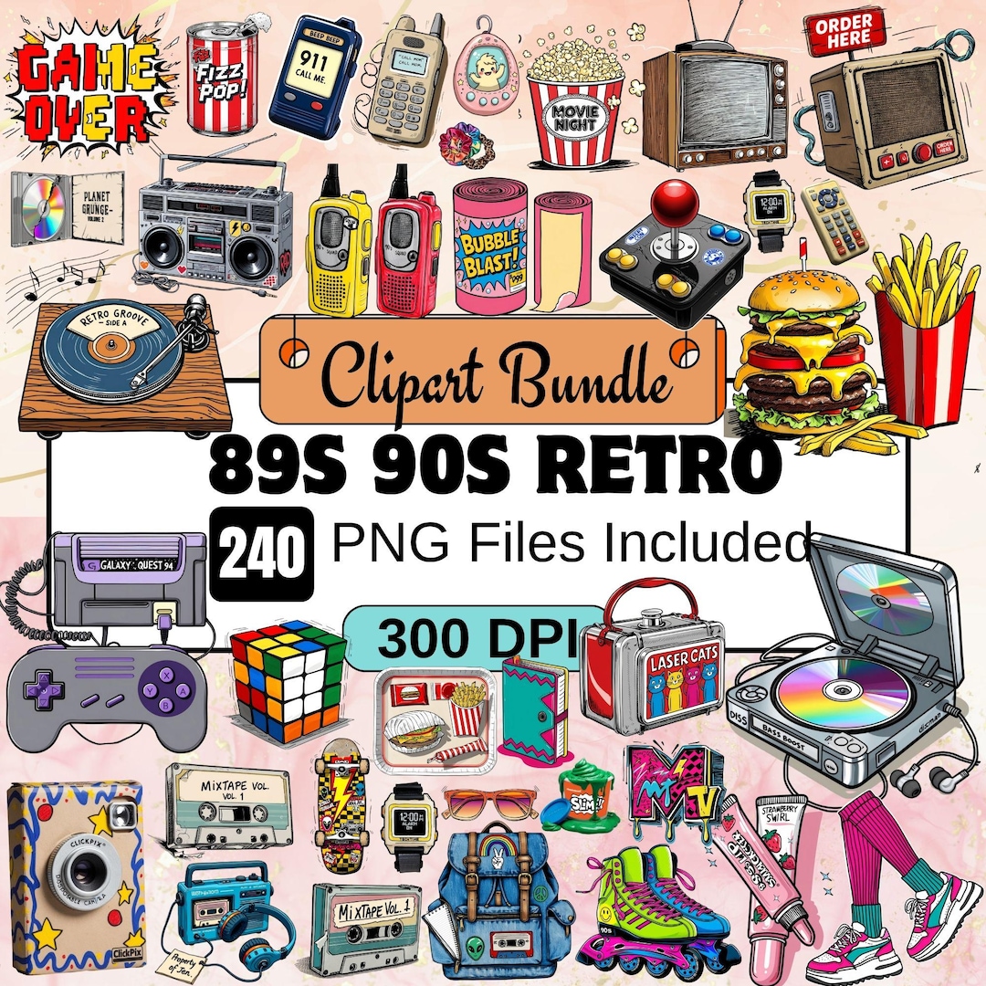 80s 90s Retro Clipartpng Bundle,80s Bundle, 80s Sublimation Designs 80s ...