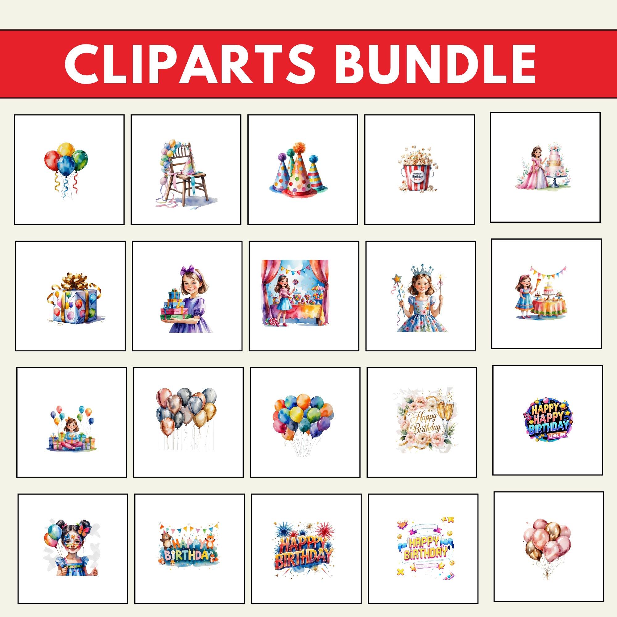 700 Watercolor Birthday Clipart Bundle Set,birthday Png,watercolor ...
