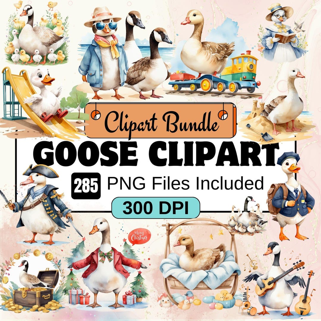 Watercolor Goose Clipart, Animal Clipart PNG Bundle, 285 PNG Funny ...