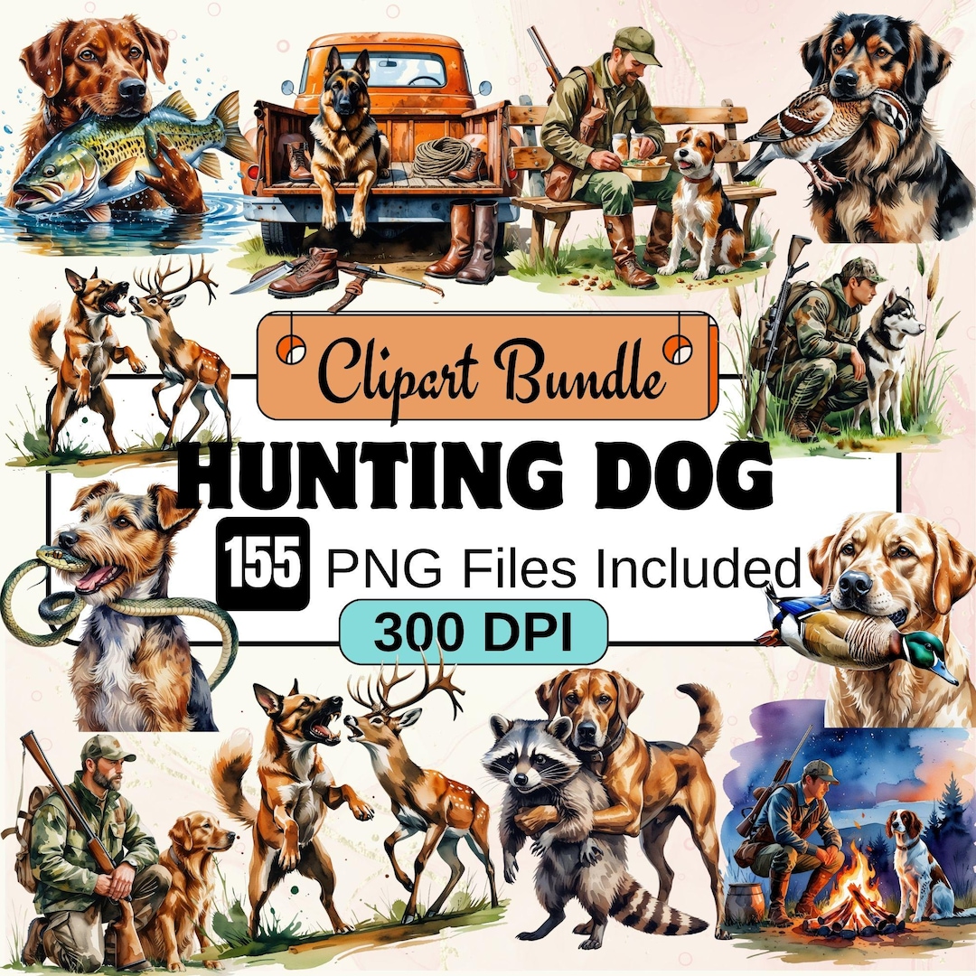 154 Hunting Dog Clipart, Watercolor Hunting Dogs Clipart PNG Bundle ...