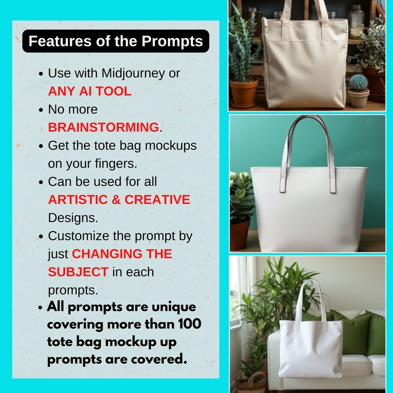 100 Midjourney Prompts Mockup Tote Bags, AI Art, Midjourney Prompts ...