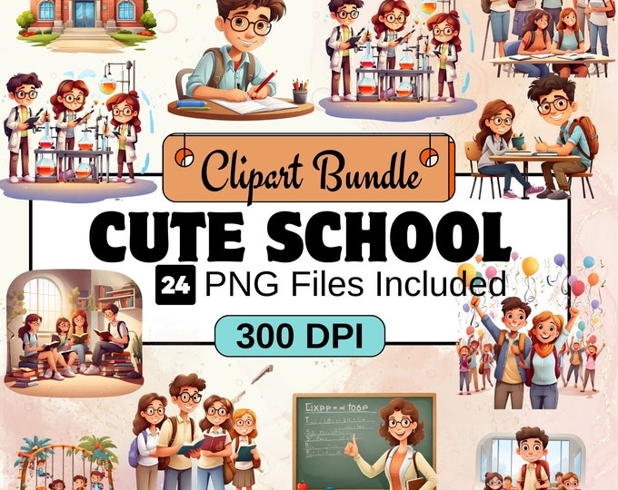 Cute School Clipart Set and Printable Stickers. Cute Digital Clipart ...