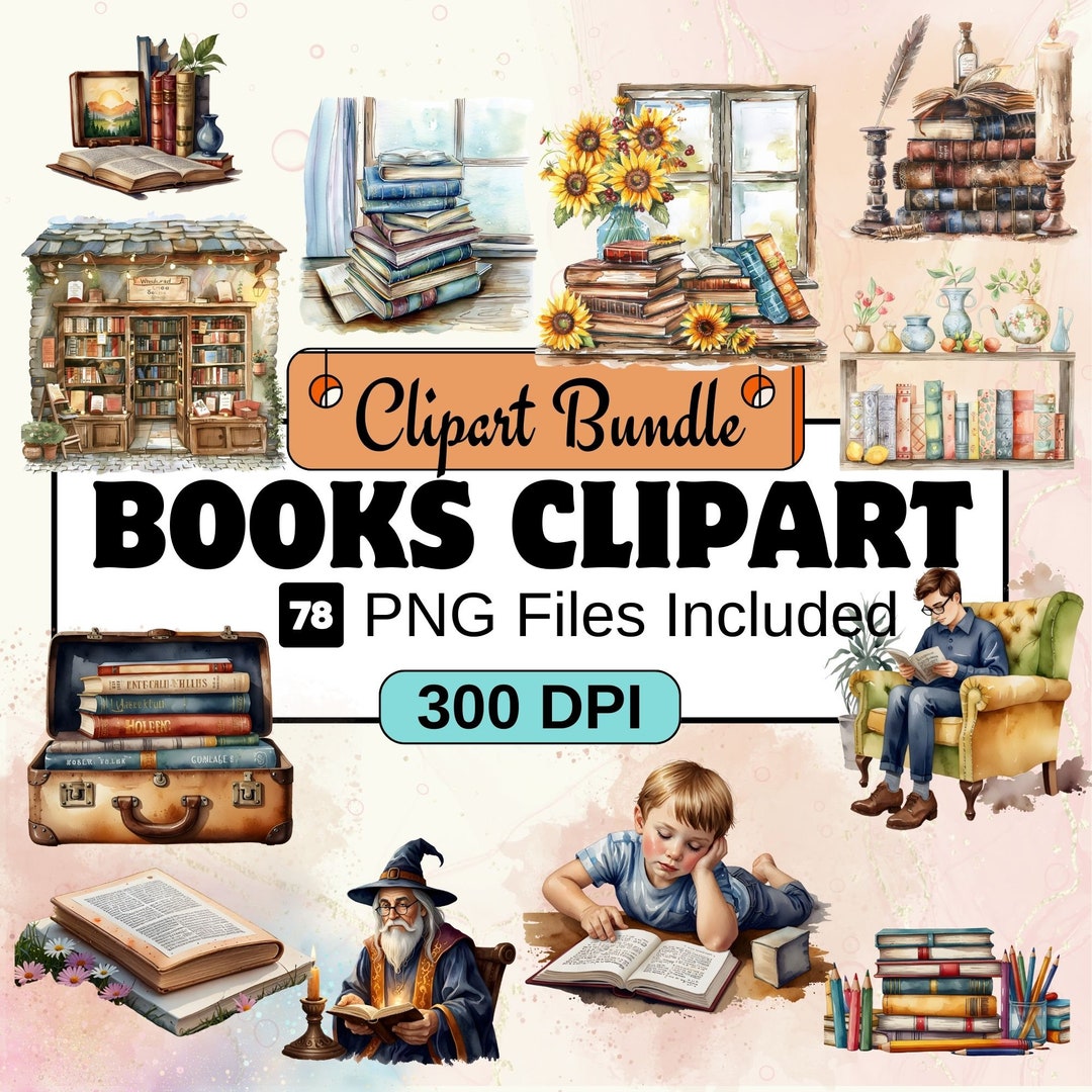 Books Clipart, Book Clipart PNG Bundle, 78 PNG Books Clipart Bundle ...
