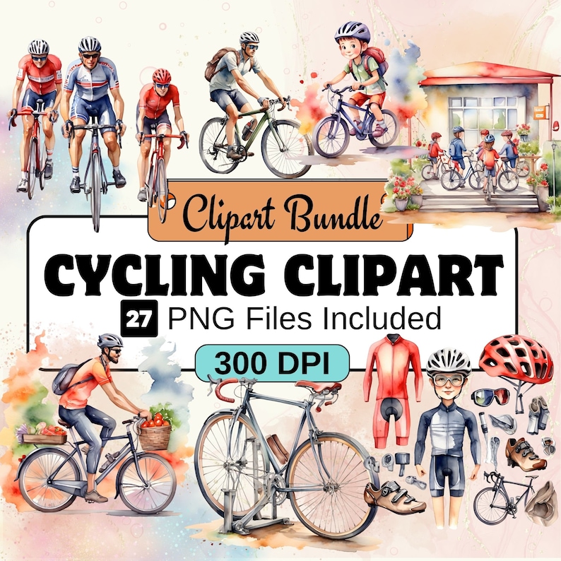 Cycling Clipart, Sports Clipart PNG Bundle, 24 PNG Cycling Clipart ...