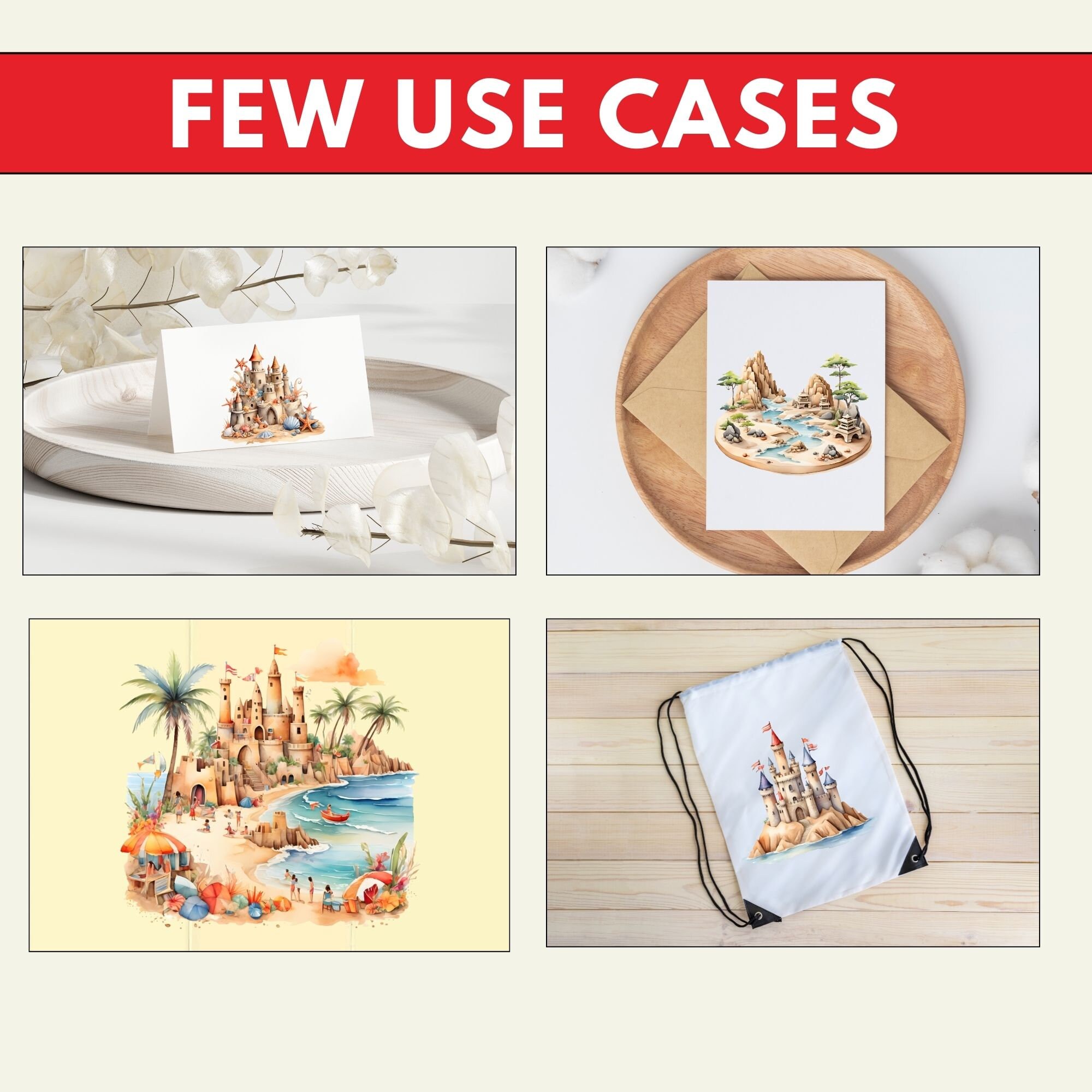 Sandcastle Clipart, Beach Clipart PNG Bundle, 24 PNG Sandcastle Clipart ...