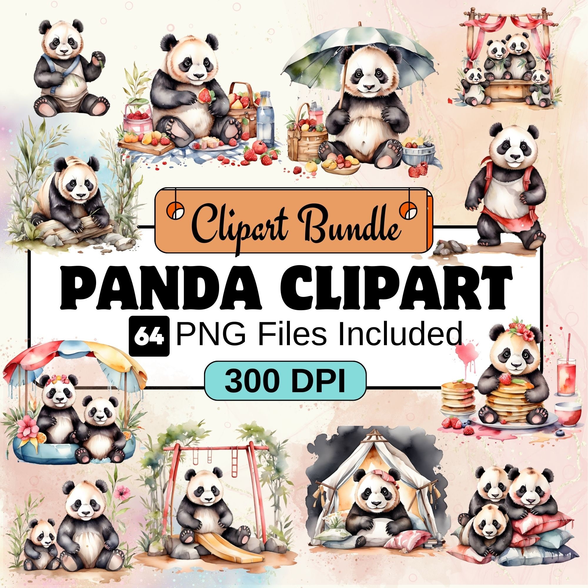 Panda Clipart, Animal Clipart PNG Bundle, 64 PNG Cute Panda Clipart ...