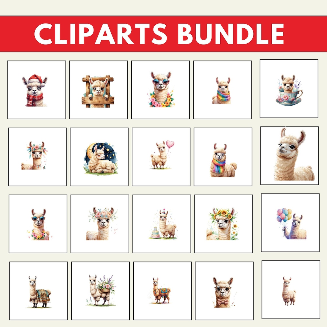 Llamas Watercolor Clipart Bundle,llama Images, Adorable Alpaca Graphics ...