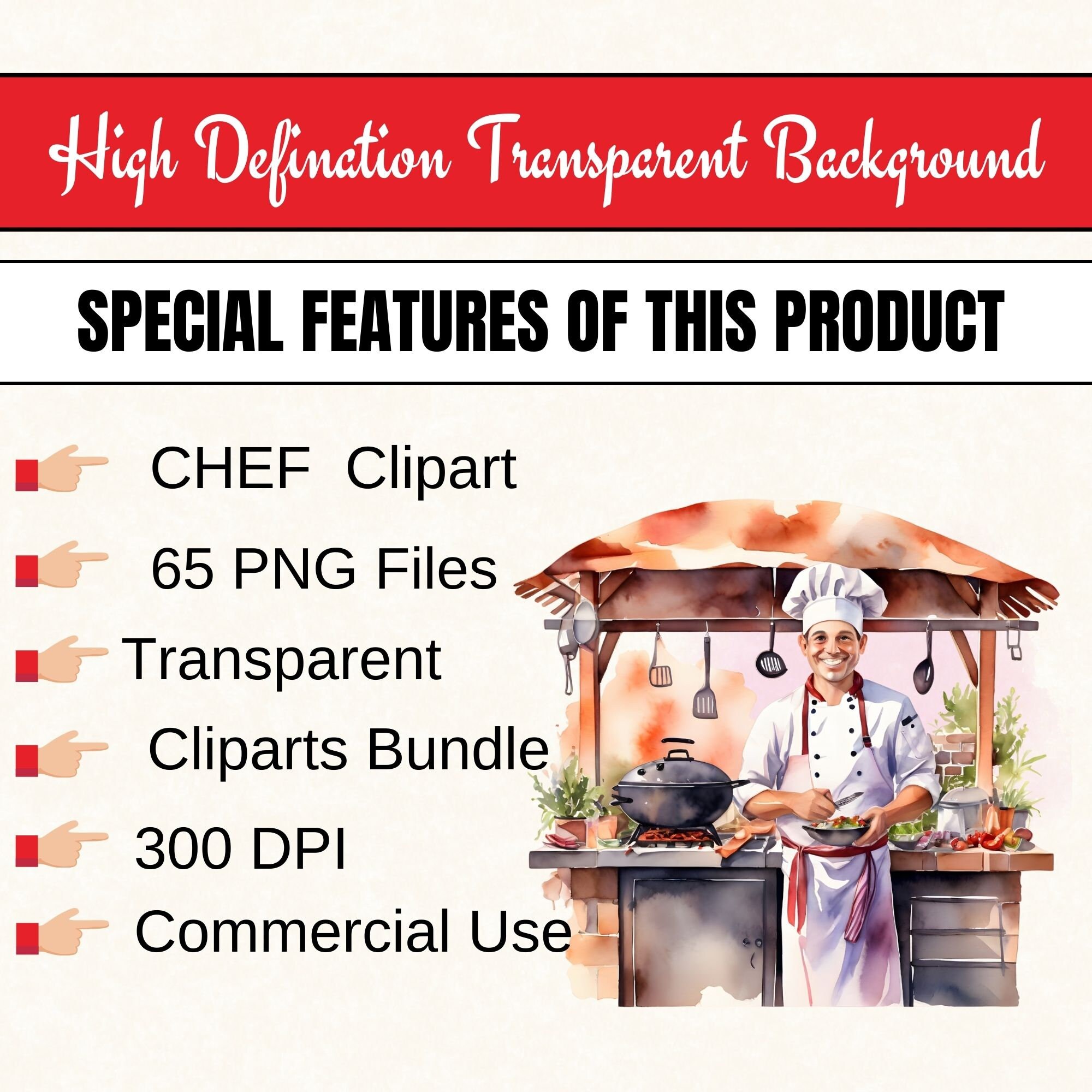 Chef Clipart, Kitchen Clipart PNG Bundle, 65 PNG Chef Clipart Bundle ...