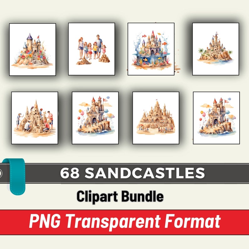 Sandcastle Clipart, Beach Clipart PNG Bundle, 24 PNG Sandcastle Clipart Bundle, Instant Digital ...