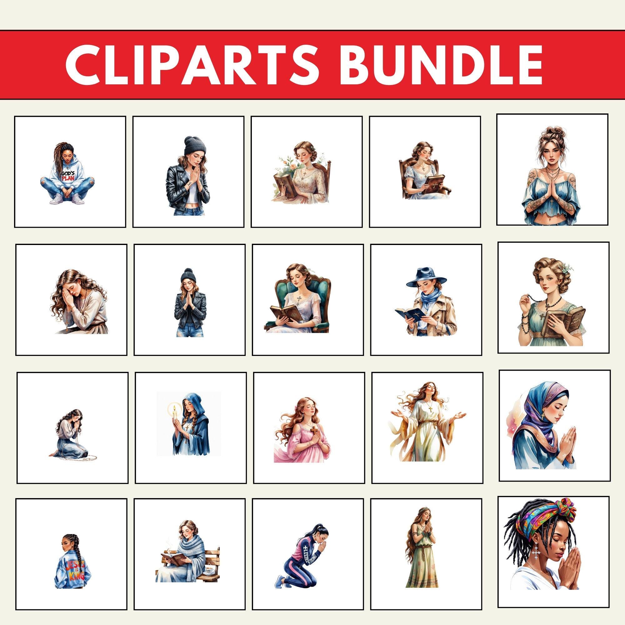 Praying Women Clipart,women of Faith Clipart Bundle,praying Girls PNG ...