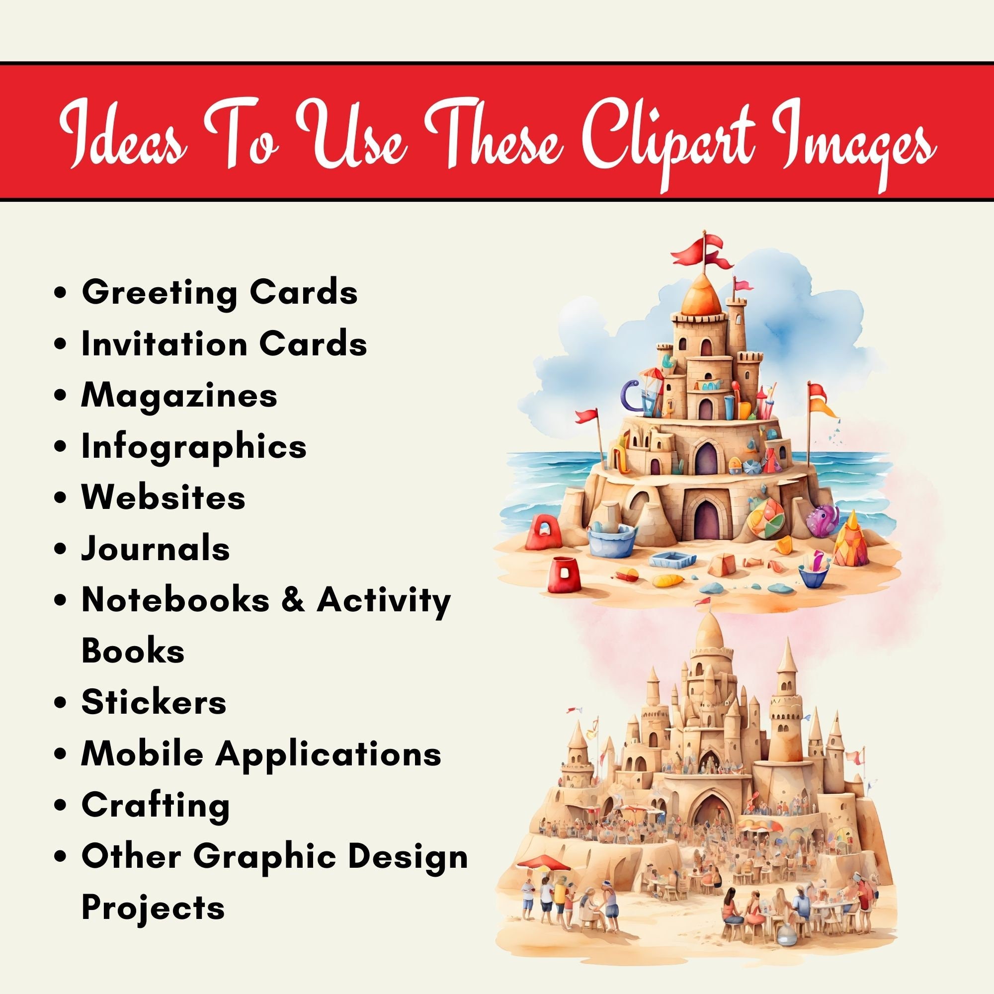 Sandcastle Clipart, Beach Clipart PNG Bundle, 24 PNG Sandcastle Clipart ...