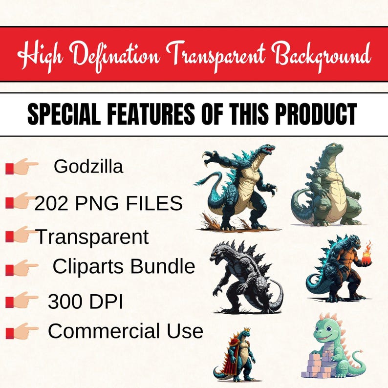 202 Godzilla Clipart,watercolor Godzilla Clipart Bundle,goldzilla ...