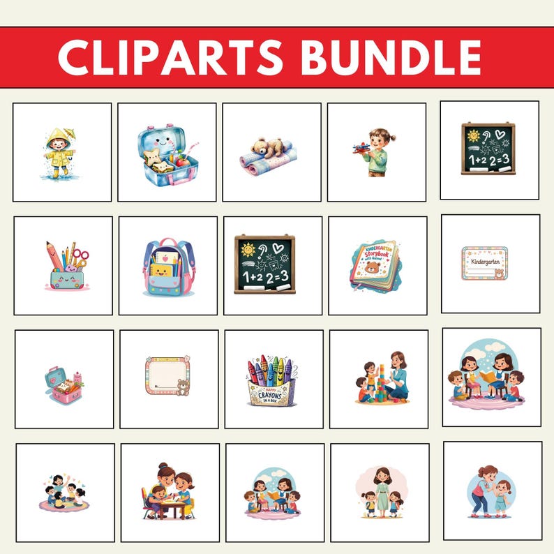 348 Cute Kindergarten Watercolor Clipart Set ,pre School Toddlers ...