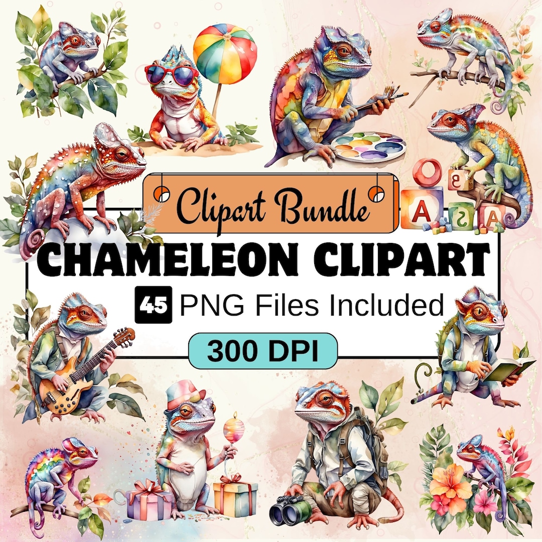 Chameleon Clipart, Animal Clipart PNG Bundle, 44 PNG Chameleon Clipart ...