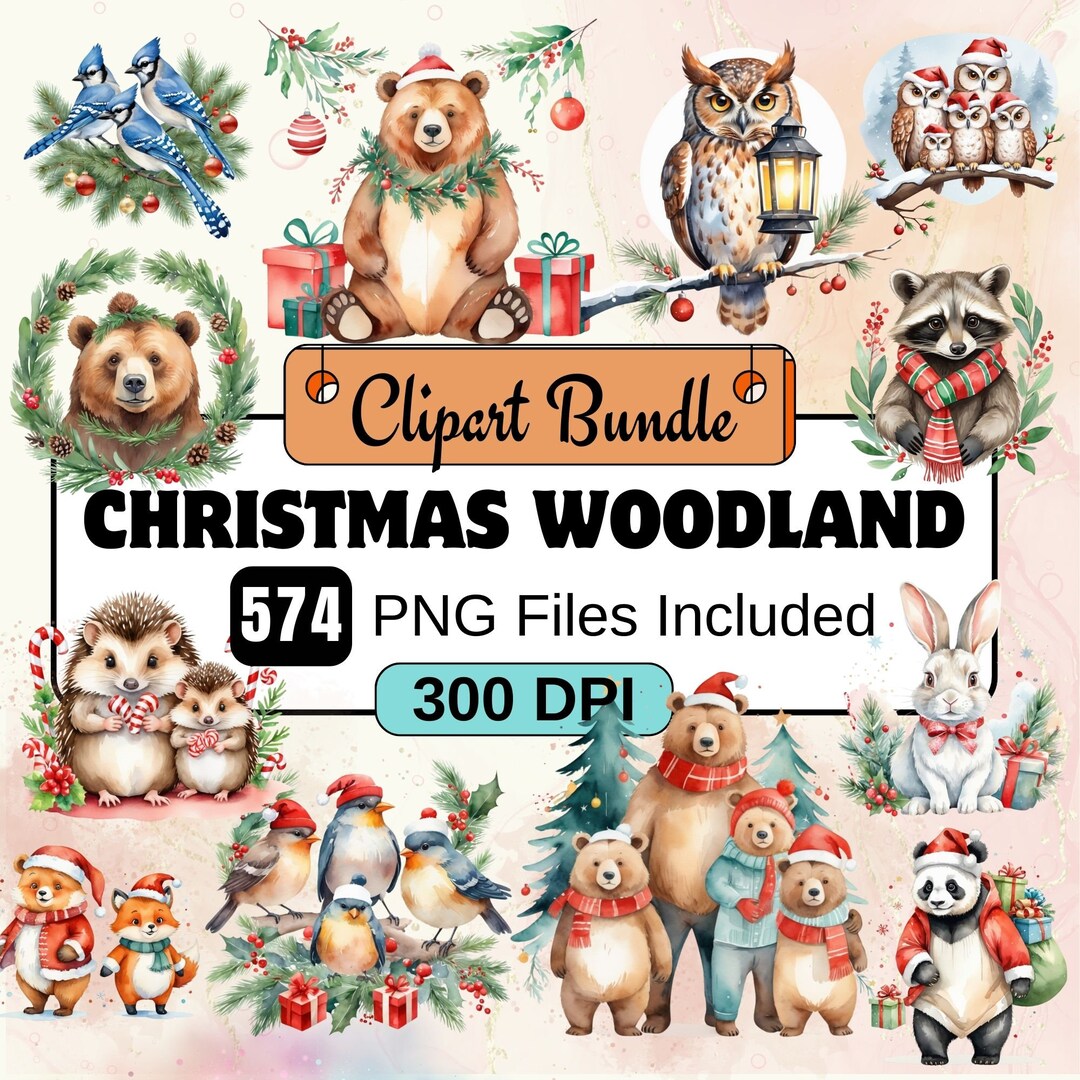Christmas Woodland Clipart,christmas Clipart PNG Bundle,574 PNG ...
