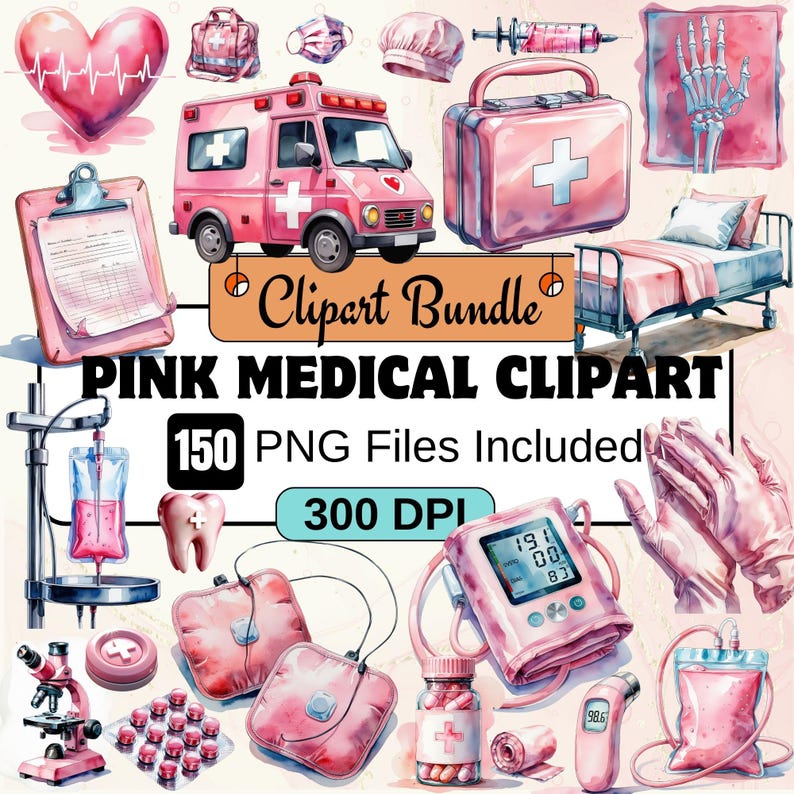 Medical Clipart PNG Bundle,pink Healthcare Elements Png,doctor and ...