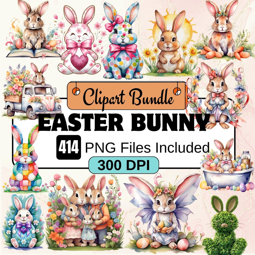 414 Easter Bunny Clipart,happy Easter Bunny Clipart Bundle,easter Bunny ...