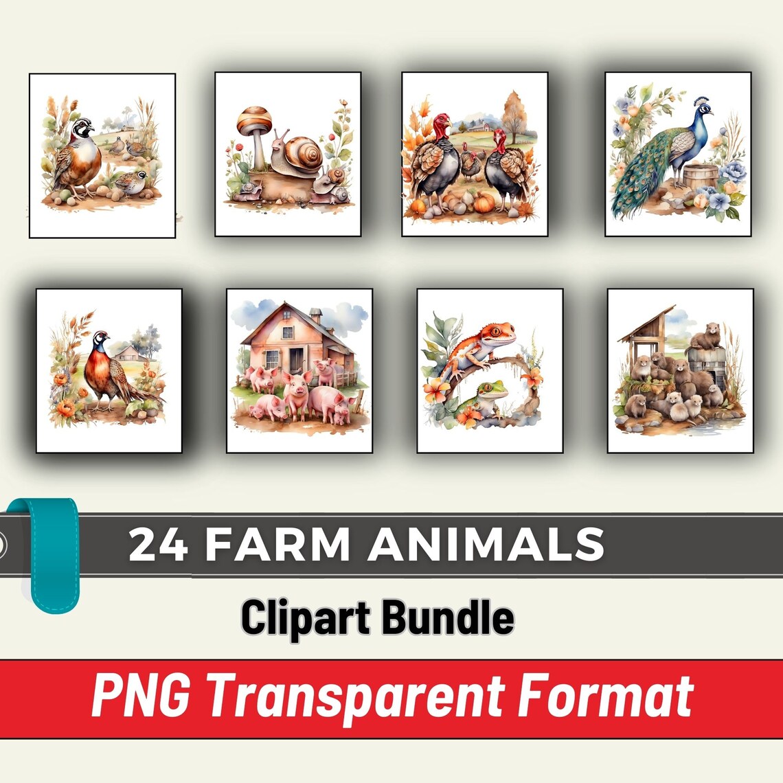 Farm Animals Clipart, Farm Animals Clipart PNG Bundle, 24 PNG Farm ...