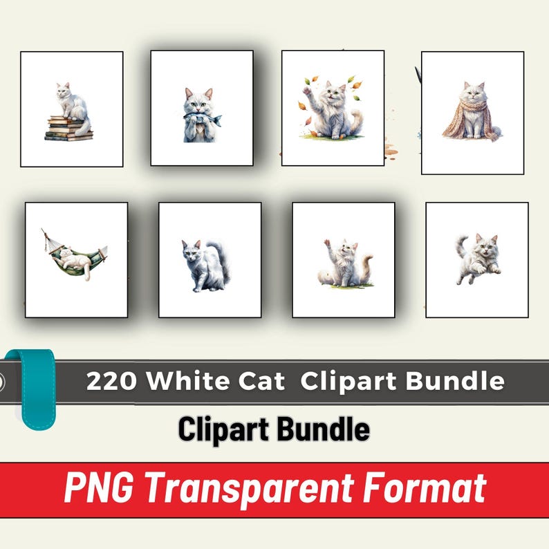 White Cats Clipart Bundle White Cat PNG White Cat Images Elegant Feline ...