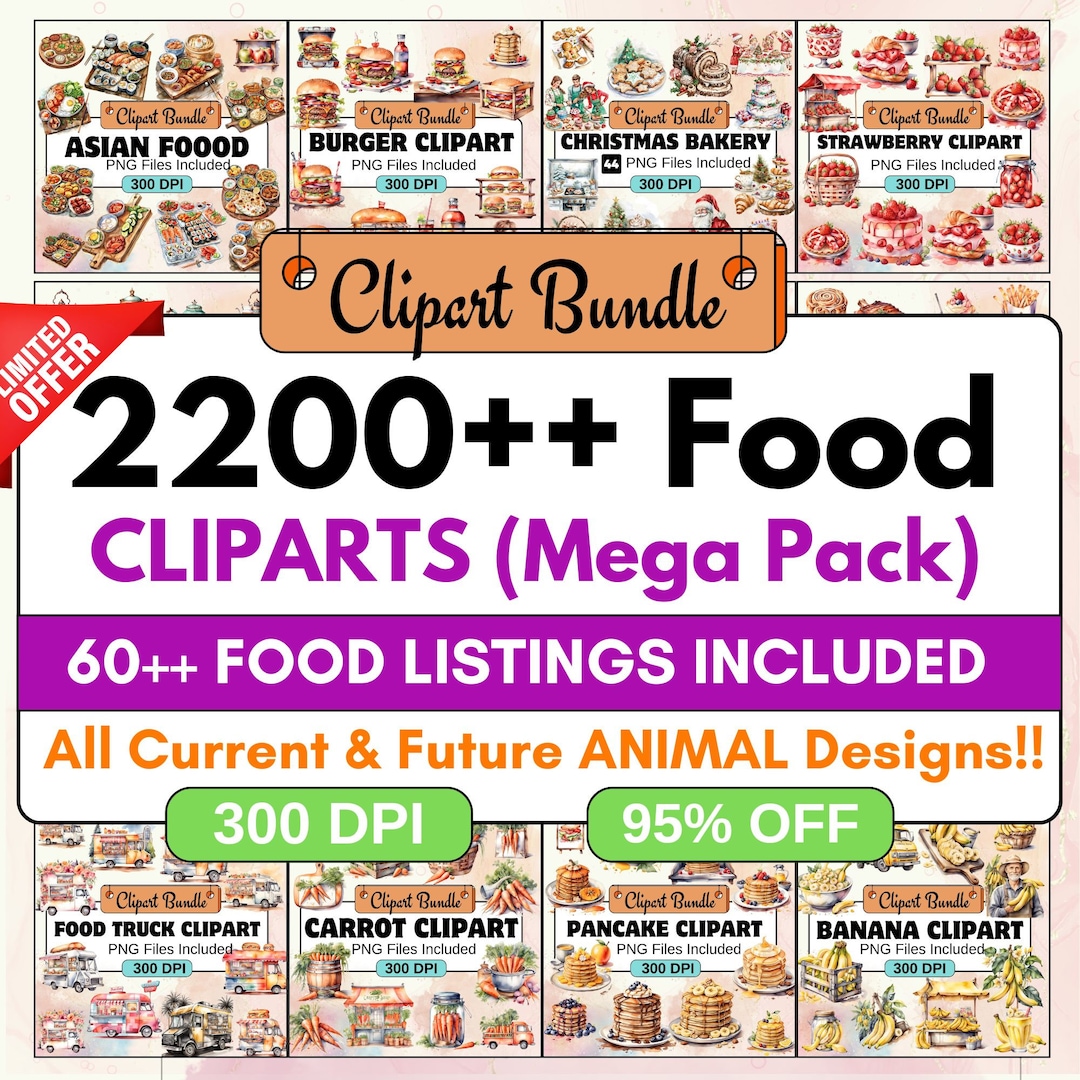 2200 ++ Food Clipart Mega Bundle, Food Clipart PNG Bundle, PNG Cliparts ...