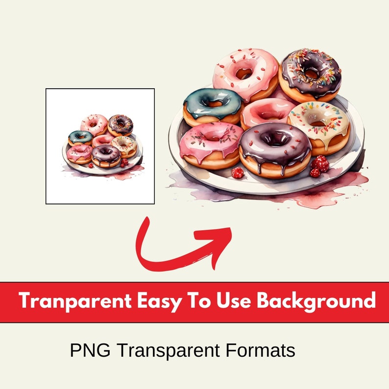 Donut Clipart, Watercolor Donu , Breakfast Clipart, PNG Bundle, 24 ...