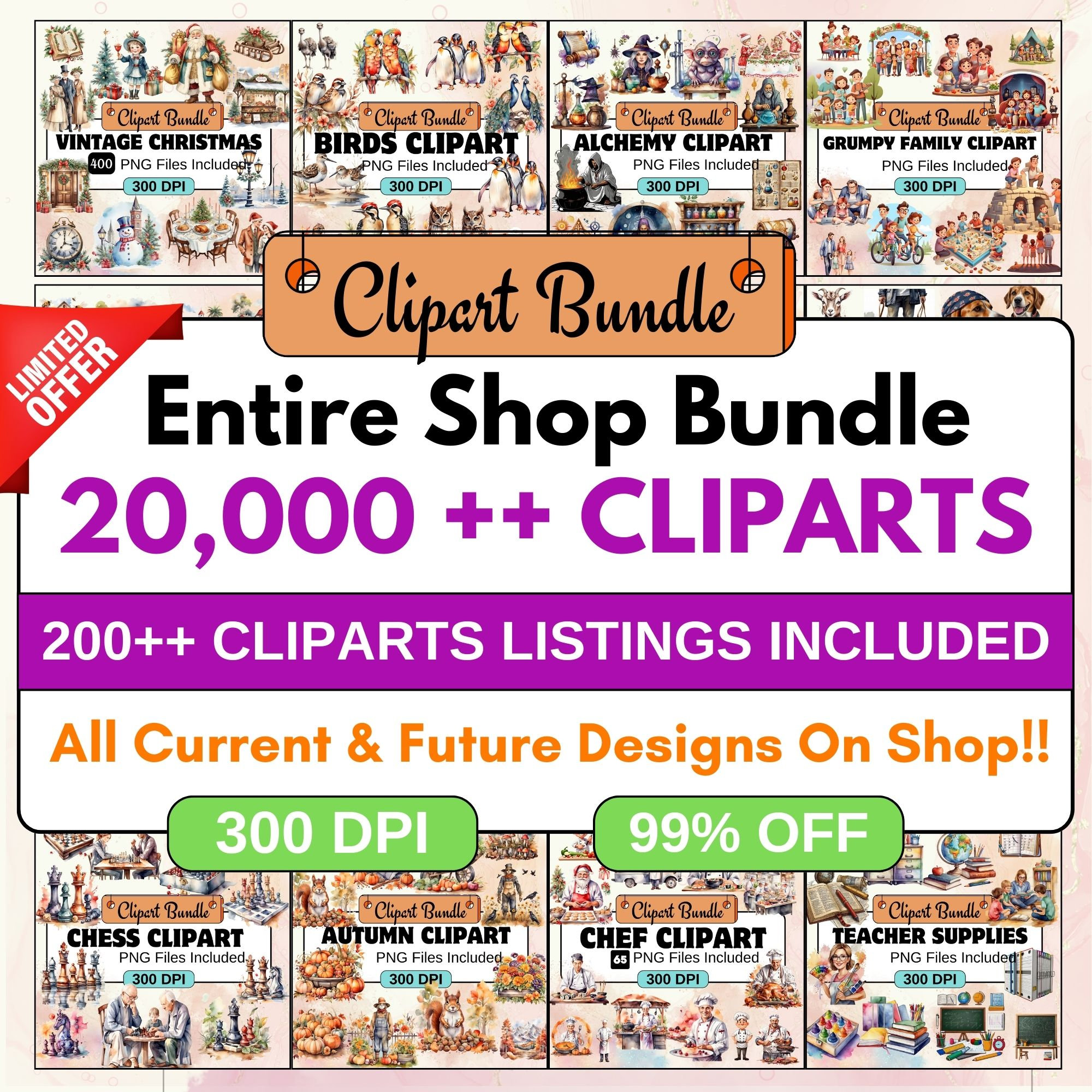 Whole Shop Mega Clipart Bundle, 20,000 Clipart Png Bundle, Unlimited ...