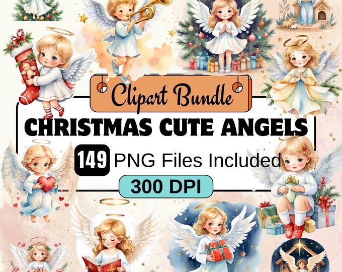 Printable Christmas Angels Clipart Set - Set #1, PNG, Commercial Use ...