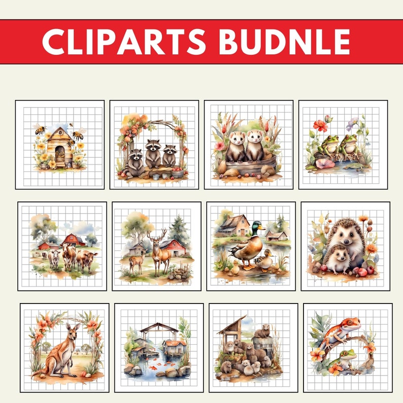 Farm Animals Clipart, Farm Animals Clipart PNG Bundle, 24 PNG Farm ...