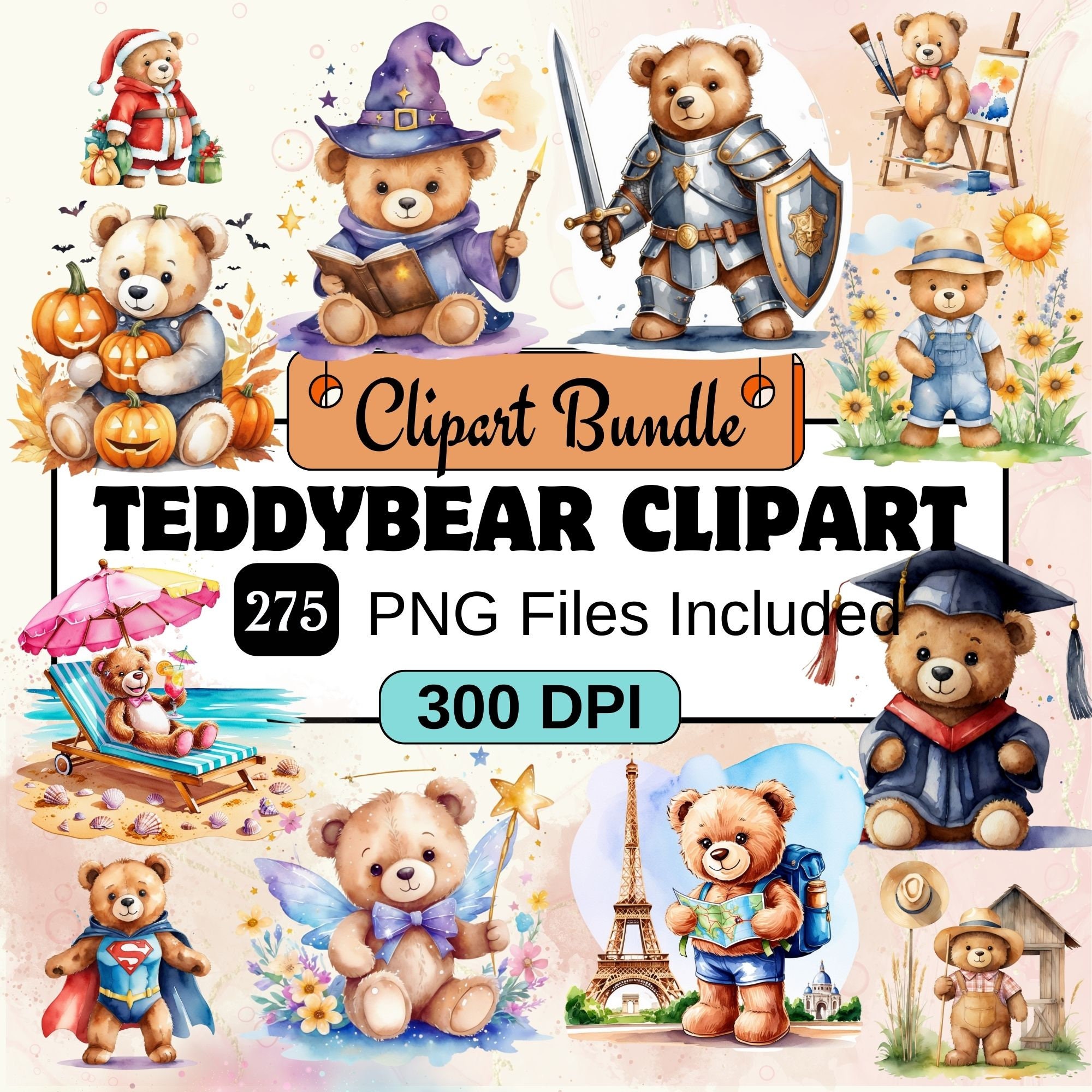 Teddy Bear Clipart, Cute Clipart PNG Bundle, 275 PNG Teddy Bear Clipart ...