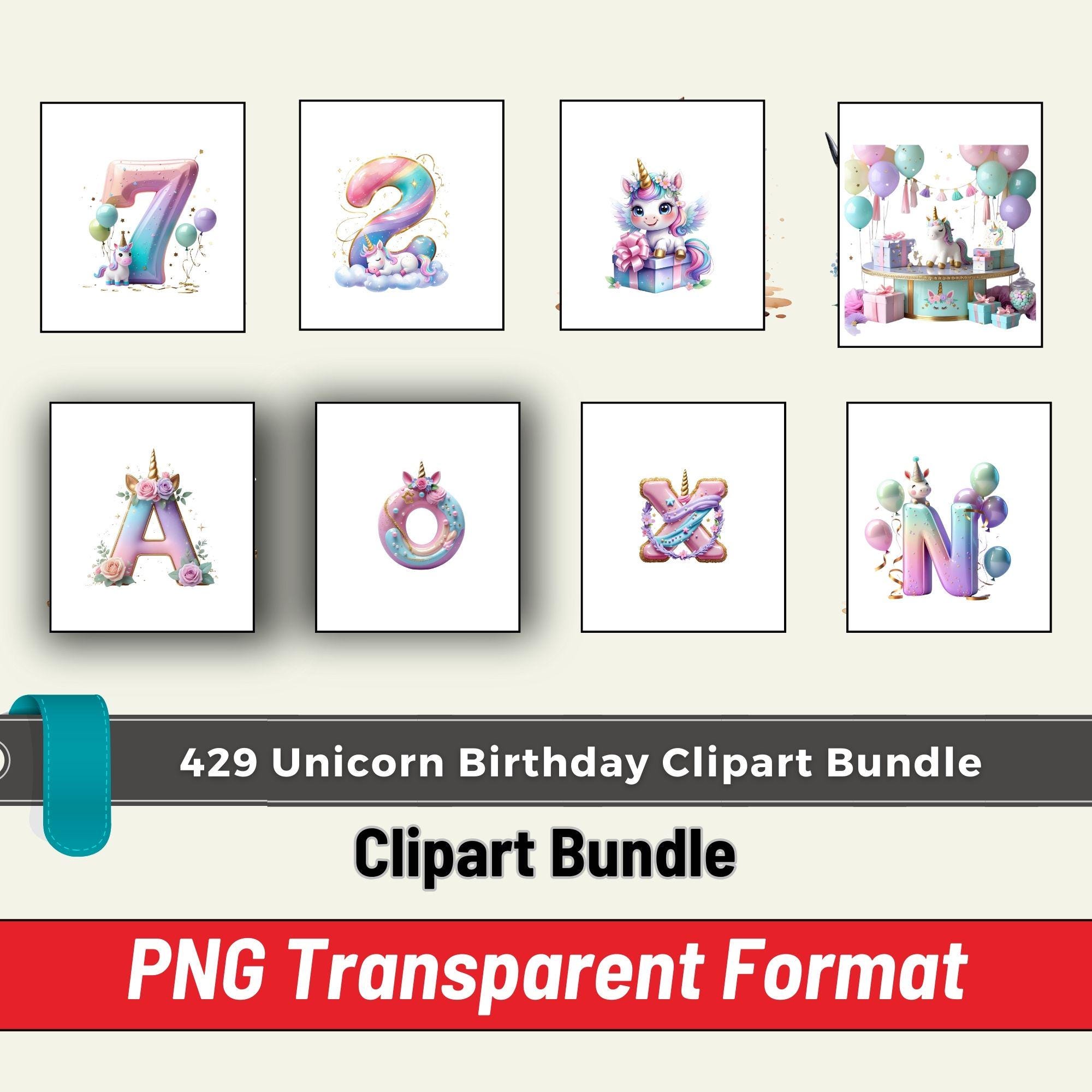 465 Unicorn Birthday Clipart Bundle Png,watercolor Unicorn Birthday Png ...