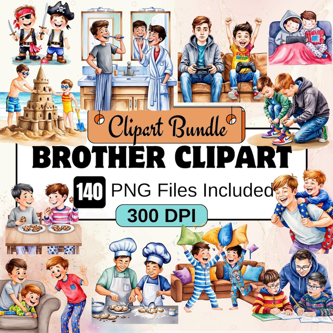 Brother Clipart, Family Love Clipart PNG Bundle, 140 PNG Brother Bundle ...