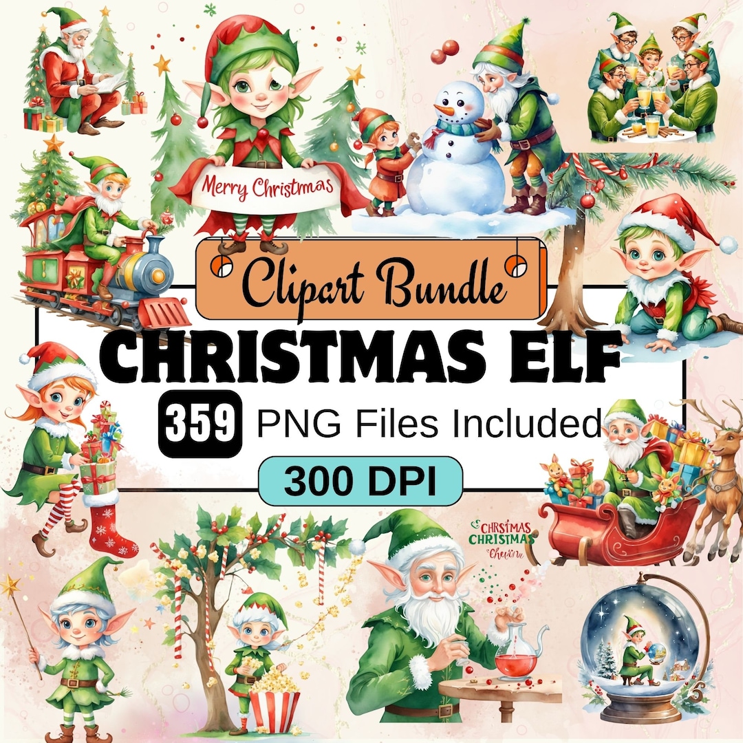 Christmas Elves Clipart, Christmas Clipart PNG Bundle, 359 PNG Elves ...