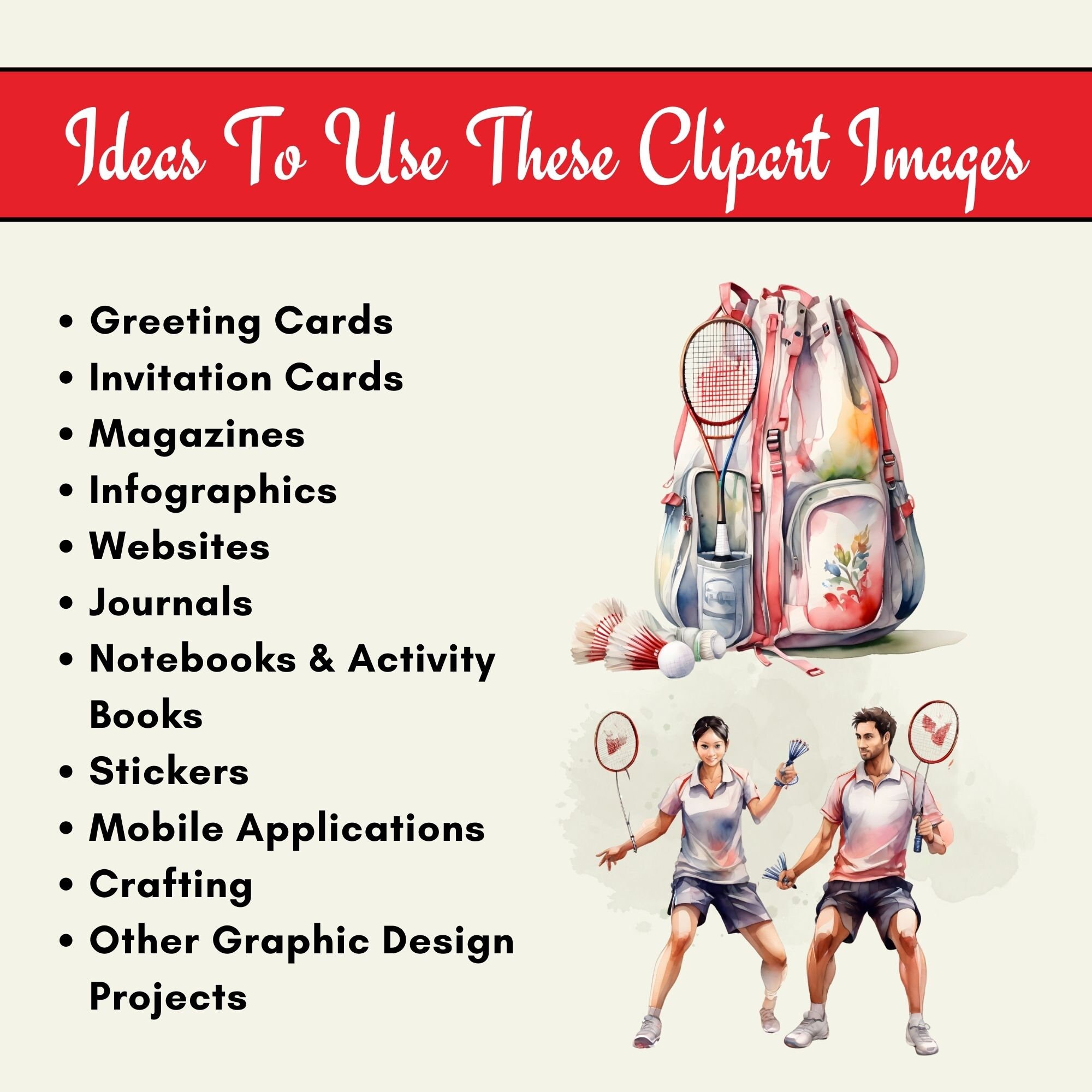 Badminton Clipart, Sports Clipart PNG Bundle, 24 PNG Badminton Clipart ...