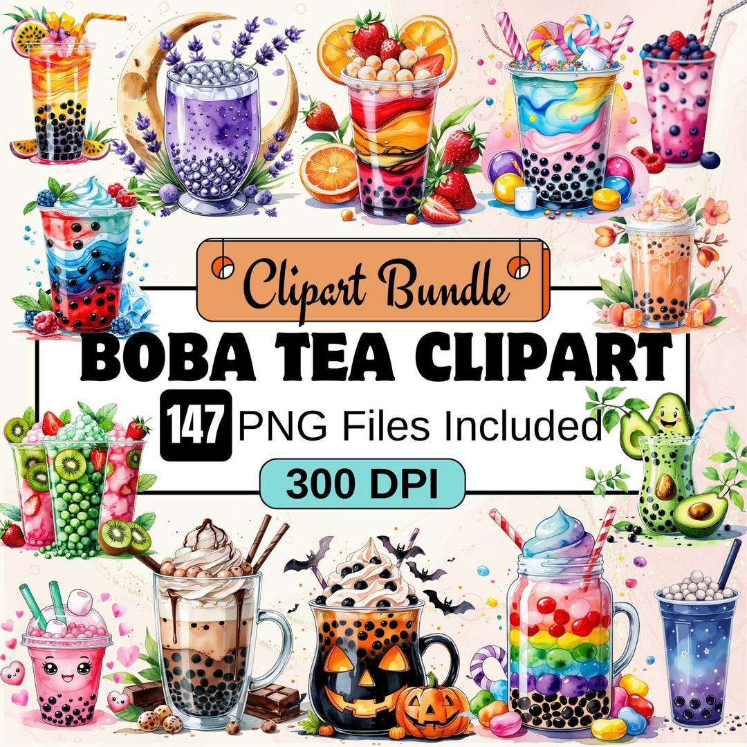 Boba Tea Clipart,bubble Tea Clipart PNG Bundle Kawaii Drinks Clipart ...