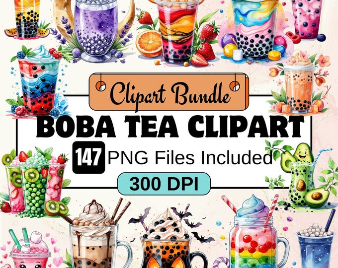 Bubble Tea Clipart PNG, Boba Tea Clipart Bundle, Cute Kawaii Boba Drink ...